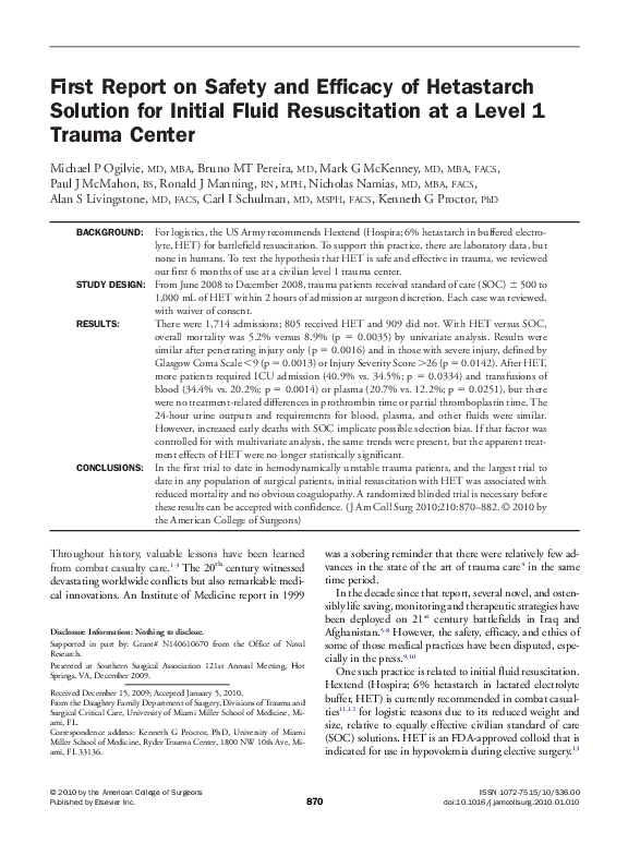 (PDF) First Report on Safety and Efficacy of Hetastarch Solution for ...