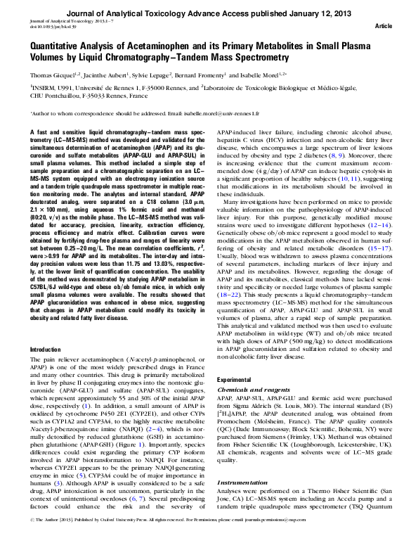 (PDF) Quantitative LC/MS/MS analysis of acetaminophen–cysteine adducts ...
