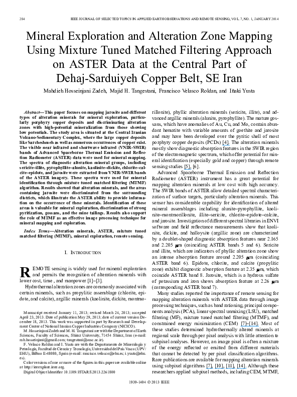Pdf Mineral Exploration And Alteration Zone Mapping Using Mixture