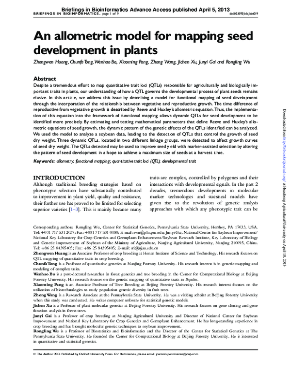 (PDF) An allometric model for mapping seed development in plants