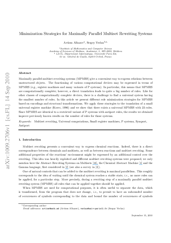 Pdf Minimization Strategies For Maximally Parallel Multiset Rewriting Systems Artiom Alhazov