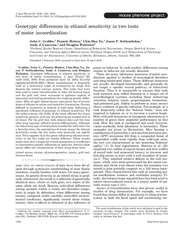 (PDF) Genotypic differences in ethanol sensitivity in two tests of ...