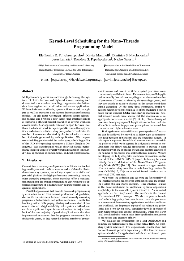 (PDF) Kernel-level scheduling for the nano-threads programming model