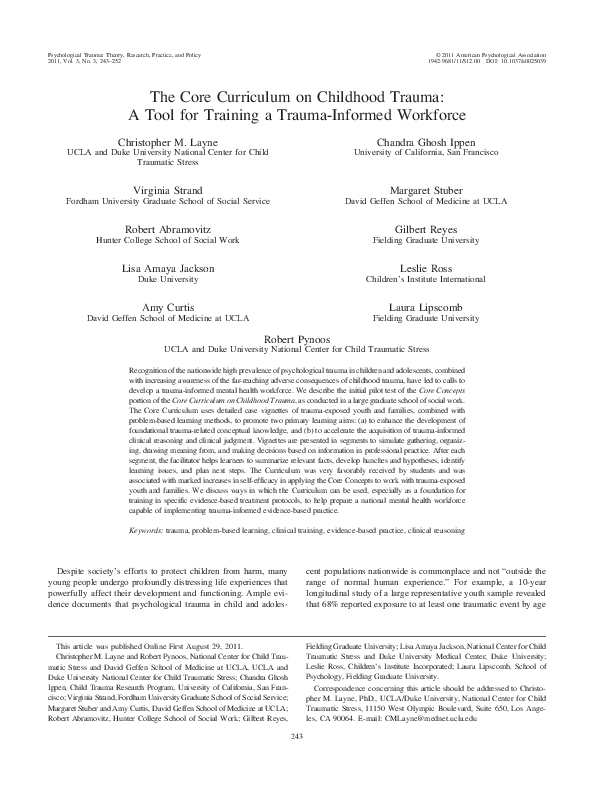 (PDF) The Core Curriculum on Childhood Trauma: A tool for training a ...