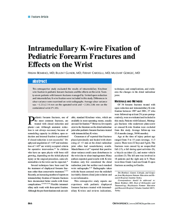 (PDF) Intramedullary K-wire fixation of pediatric forearm fractures and ...