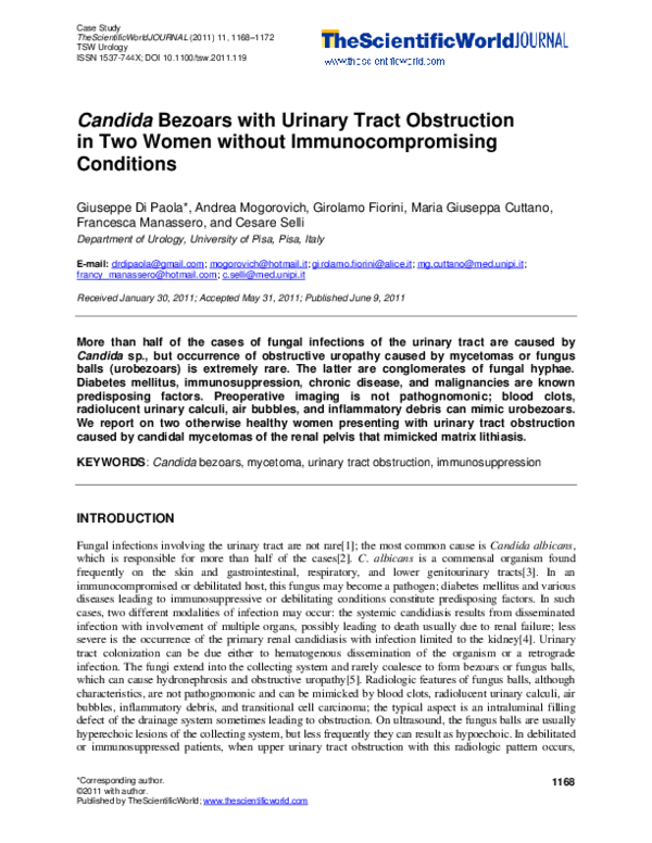 (PDF) Candida bezoars with urinary tract obstruction in two women ...