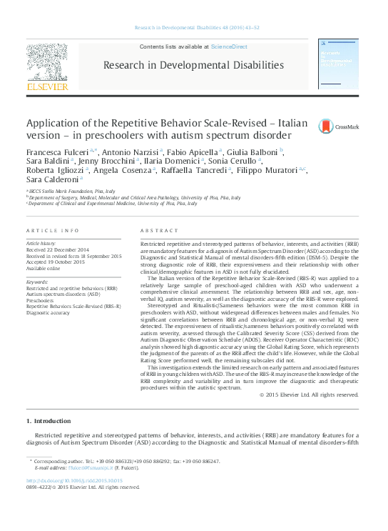 (PDF) Application of the Repetitive Behavior Scale-Revised – Italian ...