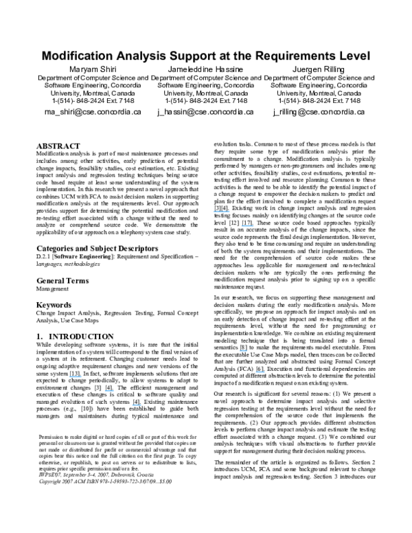 (PDF) Modification analysis support at the requirements level