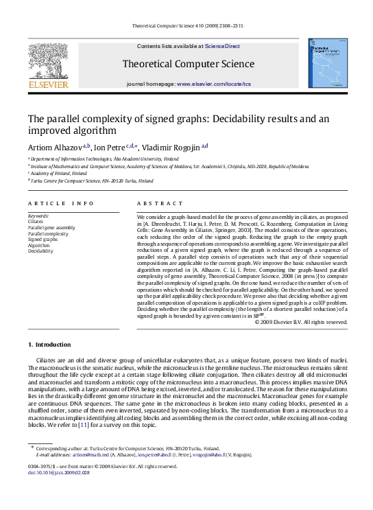 (PDF) The parallel complexity of signed graphs: Decidability results and an improved algorithm