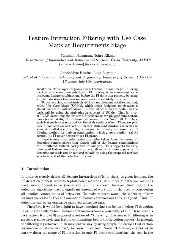 Pdf Feature Interaction Filtering With Use Case Maps At Requirements Stage