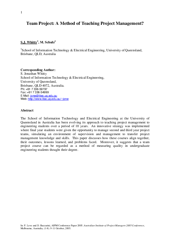(PDF) Team Project: a Method of Teaching Project Management?