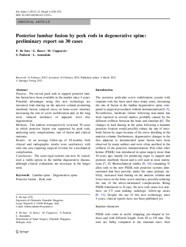 (PDF) Posterior lumbar fusion by peek rods in degenerative spine ...