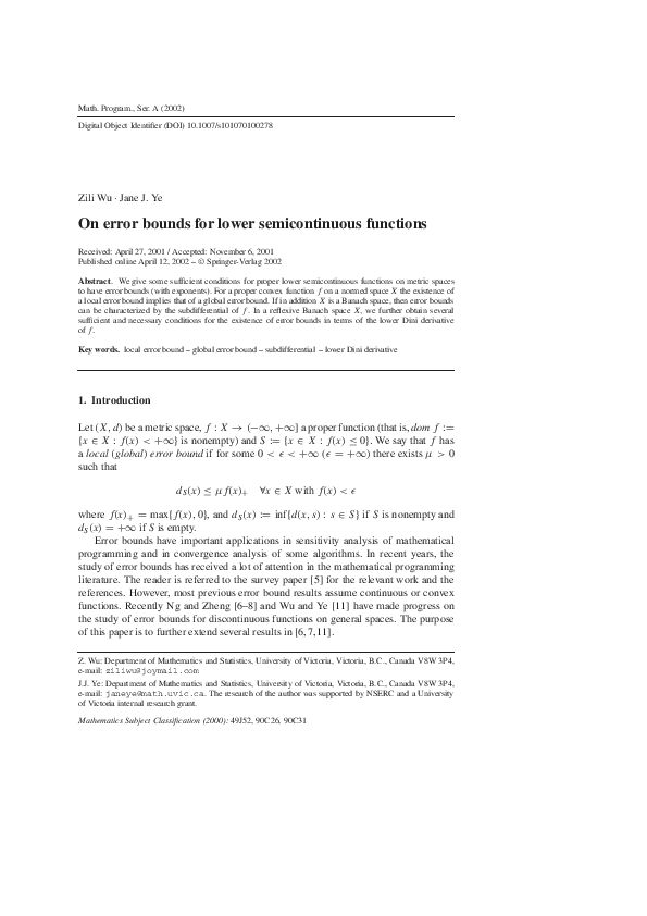 (PDF) On error bounds for lower semicontinuous functions