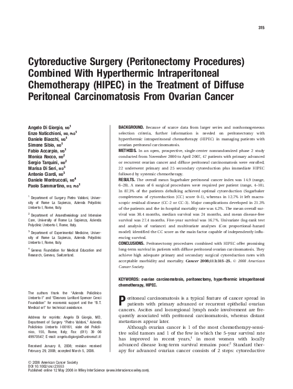 (PDF) 8032 Cytoreductive surgery (peritonectomy procedures) combined ...