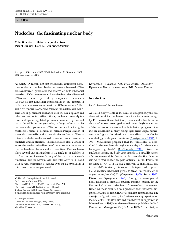 (PDF) Nucleolus: the fascinating nuclear body