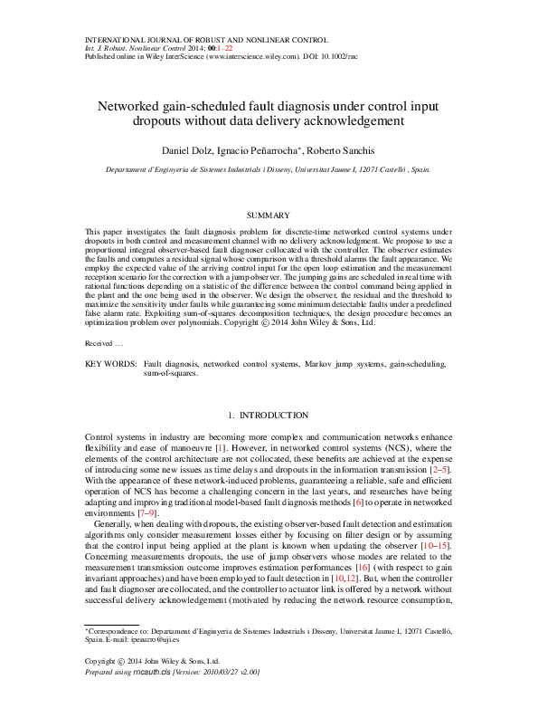 (PDF) Networked gain-scheduled fault diagnosis under control input dropouts without data ...
