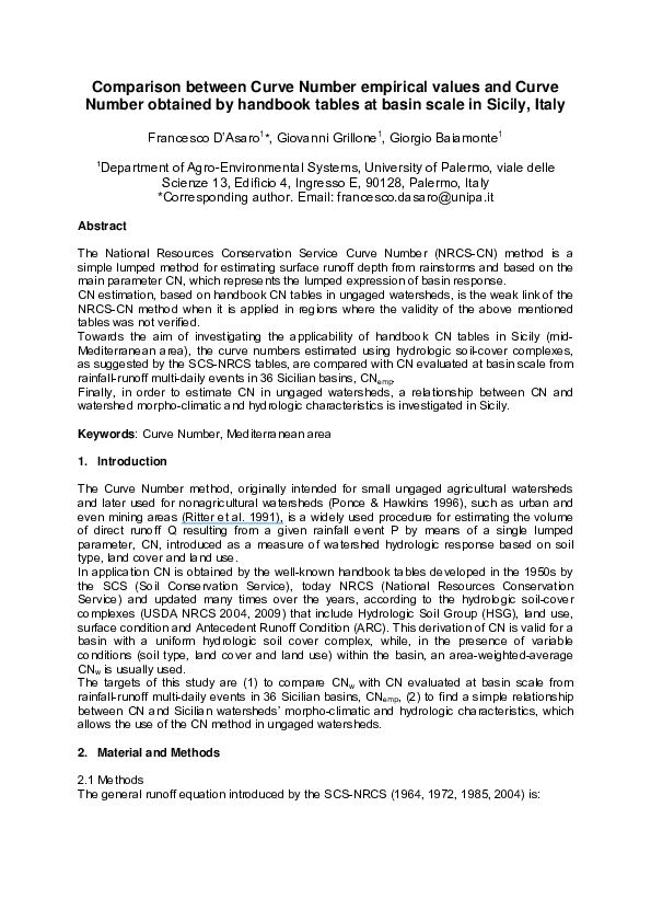 (PDF) Comparison between Curve Number empirical values and Curve Number ...