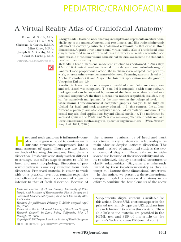 (PDF) A Virtual Reality Atlas of Craniofacial Anatomy