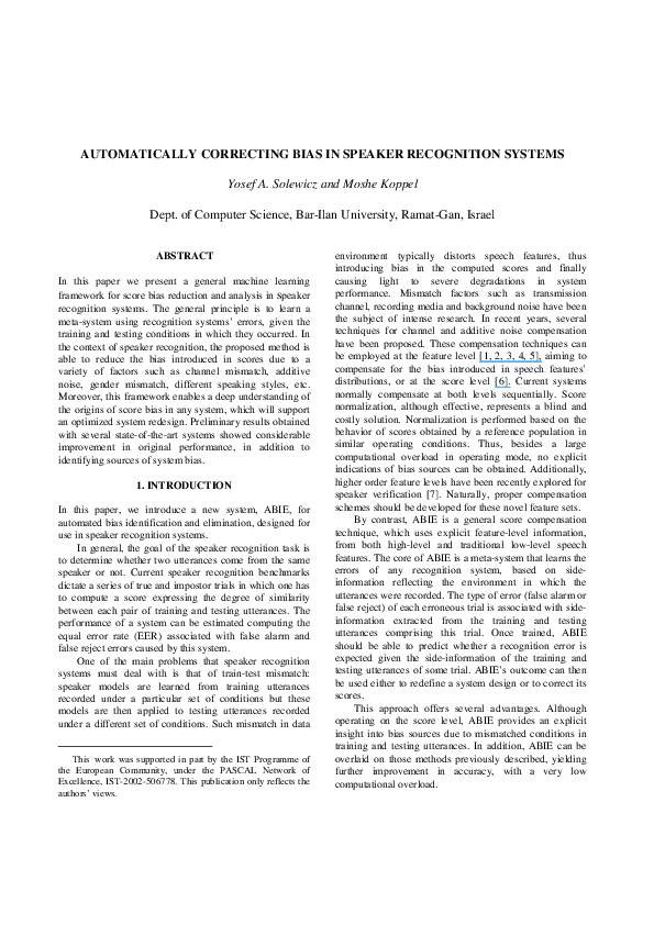 (PDF) Automatically Correcting Bias in Speaker Recognition Systems