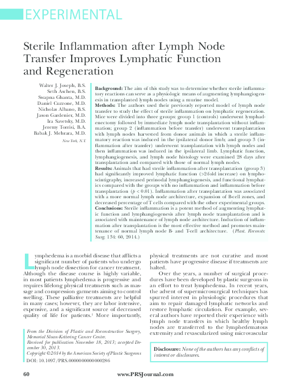(PDF) Sterile Inflammation after Lymph Node Transfer Improves Lymphatic ...
