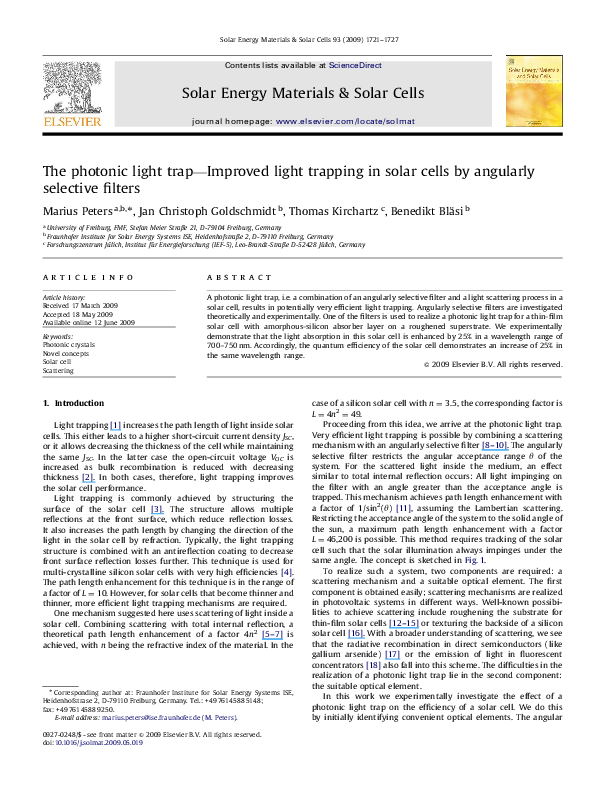 (PDF) The photonic light trap—Improved light trapping in solar cells by ...