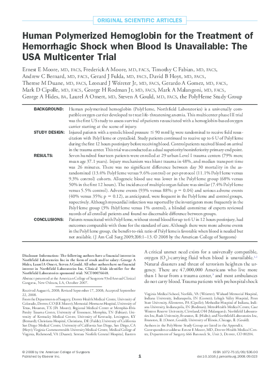 (PDF) Human Polymerized Hemoglobin for the Treatment of Hemorrhagic ...