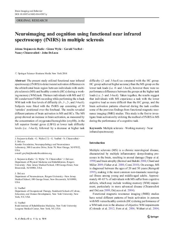 Pdf Neuroimaging And Cognition Using Functional Near Infrared
