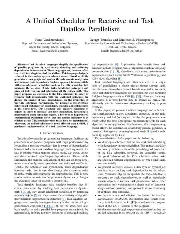 Pdf A Unified Scheduler For Recursive And Task Dataflow Parallelism