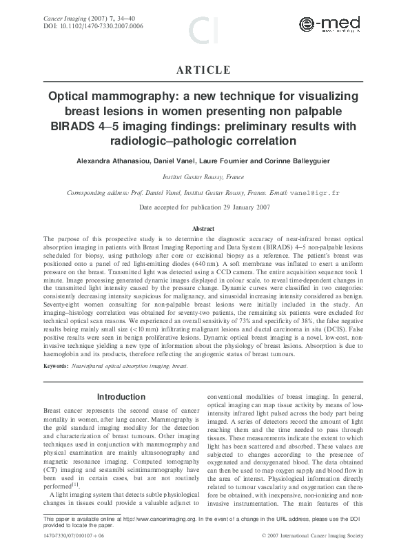 (PDF) Optical mammography: a new technique for visualizing breast ...