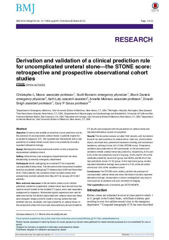 (PDF) Derivation and validation of a clinical prediction rule for uncomplicated ureteral stone ...