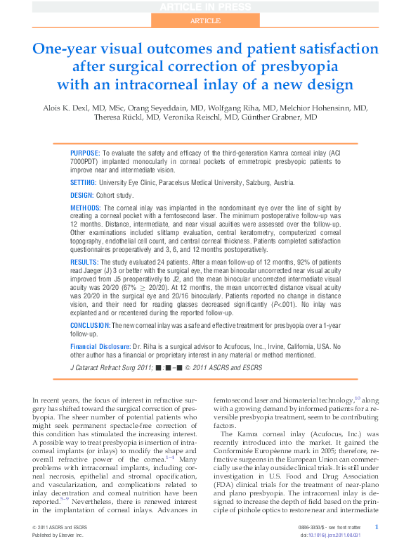 (PDF) Cataract Surgery with a Refractive Corneal Inlay in Place | S ...