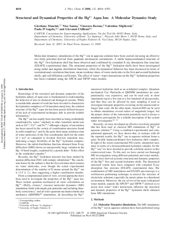 (PDF) Structural and Dynamical Properties of the Hg 2+ Aqua Ion: A ...