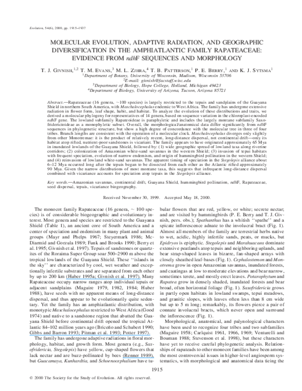 (PDF) MOLECULAR EVOLUTION, ADAPTIVE RADIATION, AND GEOGRAPHIC ...