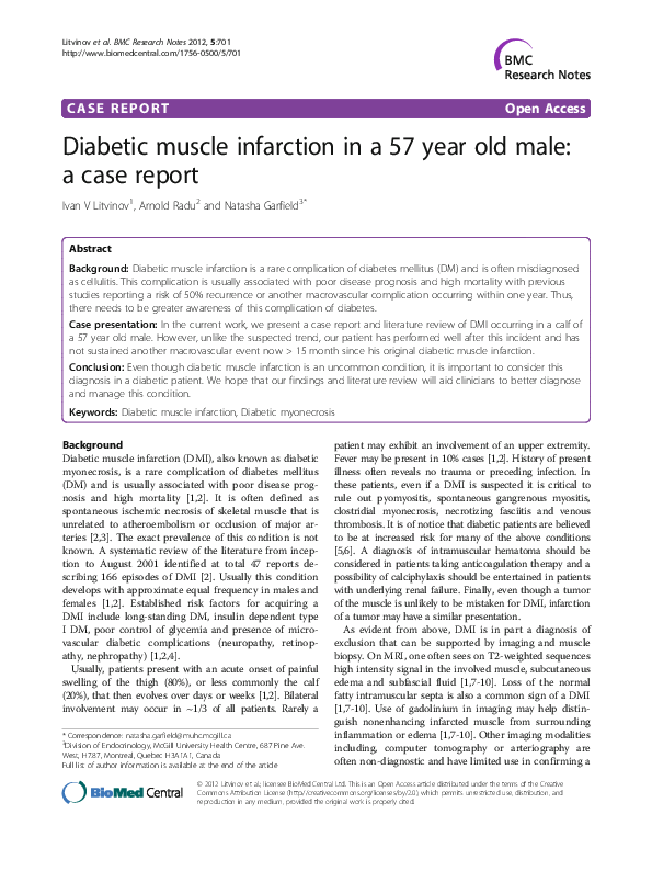 (PDF) Diabetic muscle infarction in a 57 year old male: a case report
