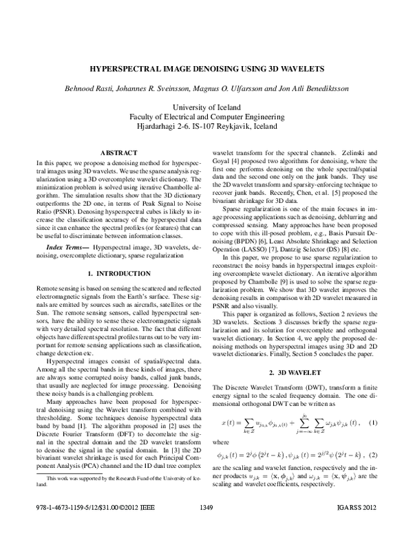 (PDF) Hyperspectral image denoising using 3D wavelets