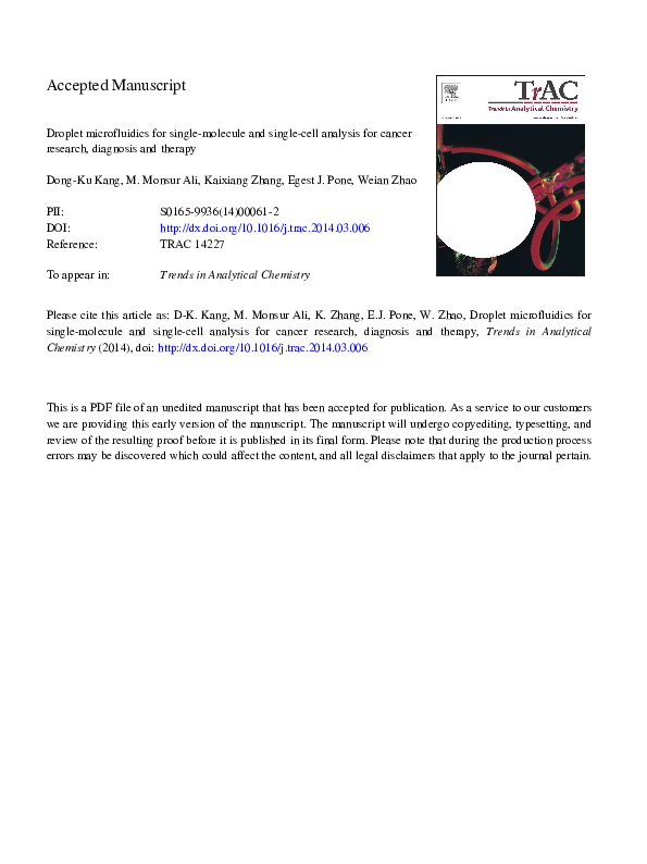 Pdf Droplet Microfluidics For Single Molecule And Single Cell