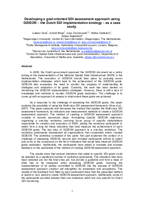 (PDF) Developing a goal-oriented SDI assessment approach using GIDEON-the Dutch SDI ...