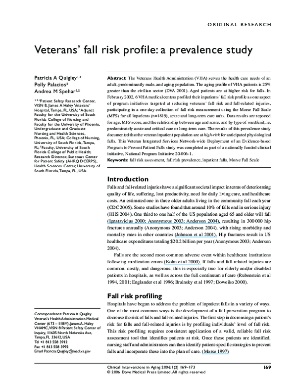 (PDF) Veterans' fall risk profile: a prevalence study