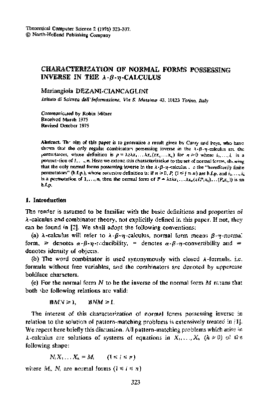 (PDF) Characterization of normal forms possessing inverse in the λ-β-η ...