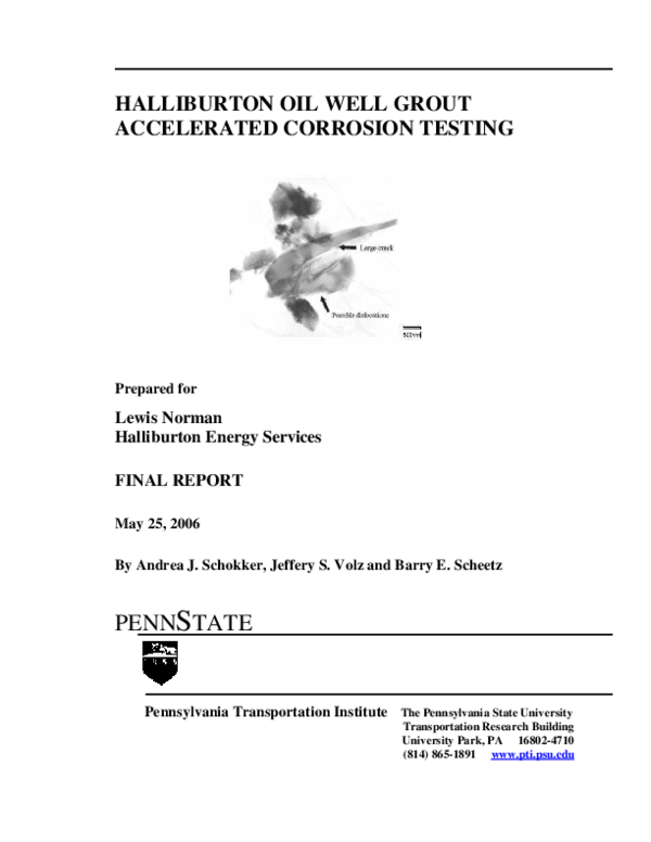 (PDF) HALLIBURTON OIL WELL GROUT ACCELERATED CORROSION TESTING Prepared for