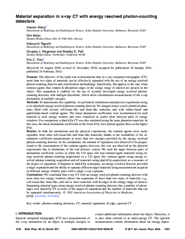 (PDF) Material separation in x-ray CT with energy resolved photon-counting detectors