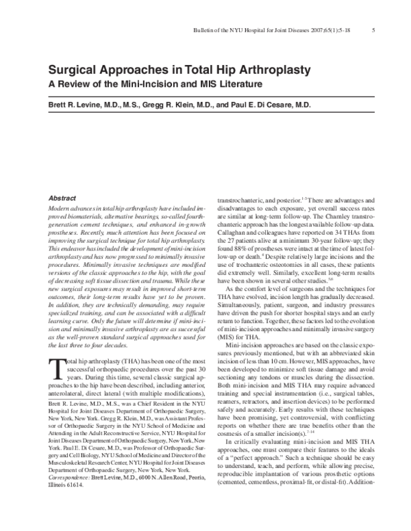 (PDF) Surgical approaches in total hip arthroplasty: a review of the ...