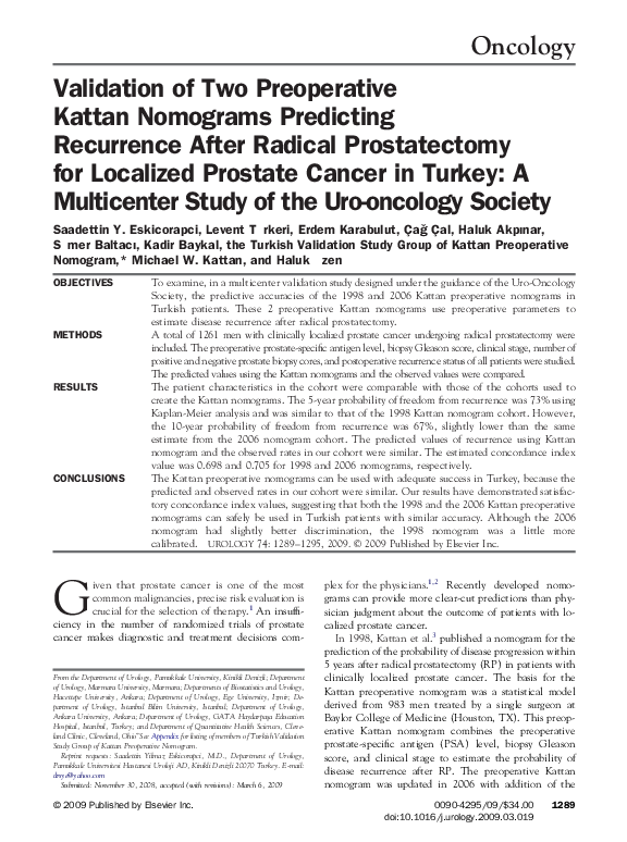 (PDF) Validation of Two Preoperative Kattan Nomograms Predicting Recurrence After Radical ...