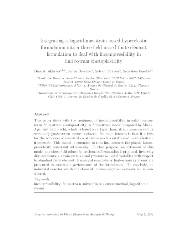 (PDF) Integrating a logarithmic-strain based hyperelastic formulation into a three-field mixed ...