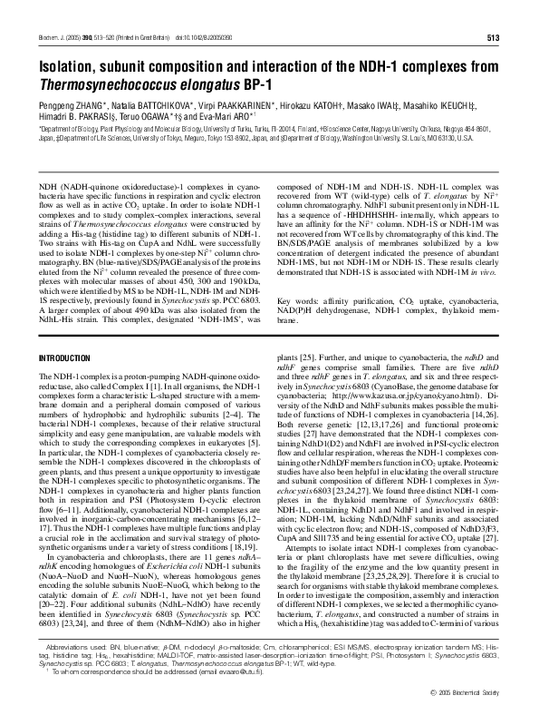 (PDF) Isolation, subunit composition and interaction of the NDH-1 ...