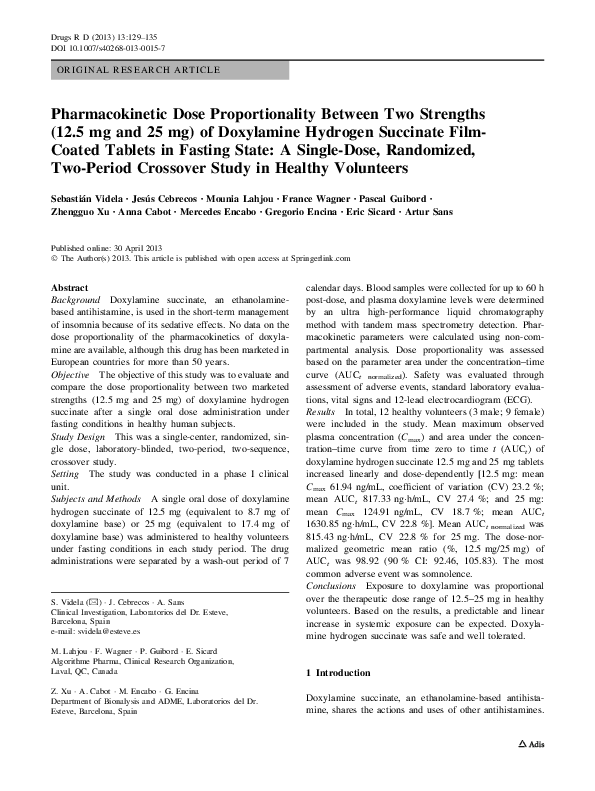 (PDF) Pharmacokinetic Dose Proportionality Between Two Strengths (12.5 ...