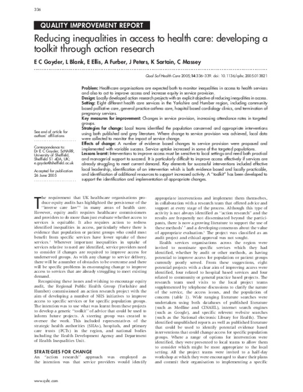 (PDF) Reducing inequalities in access to health care: developing a toolkit through action research
