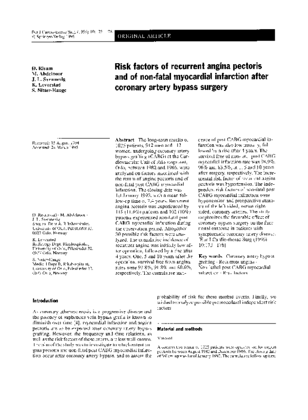 (PDF) Risk factors of recurrent angina pectoris and of non-fatal ...