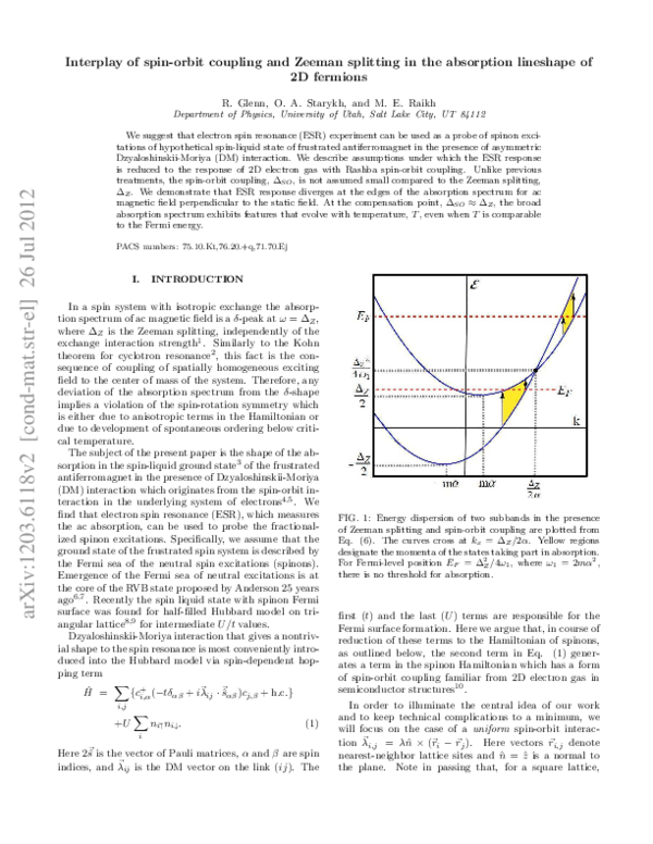 (PDF) Interplay of spin-orbit coupling and Zeeman splitting in the absorption lineshape of ...