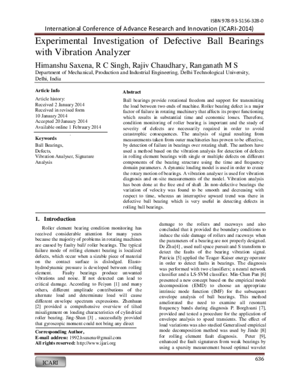 (PDF) Experimental Investigation of Defective Ball Bearings with Vibration Analyzer